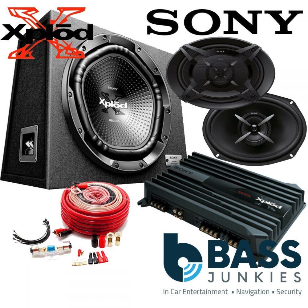 SONY 12" 1800 WATTS Subwoofer & Bass Box with Sony 2 Way 840 Watts 6x9 ...